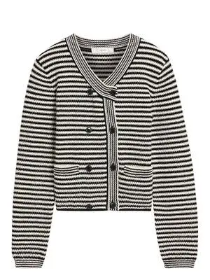 FRAME Striped Cotton-blend Cardigan - Black