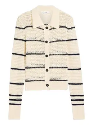 FRAME Striped Crocheted Cotton-blend Cardigan - Cream