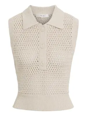 FRAME Crocheted Cotton Polo Vest - Beige