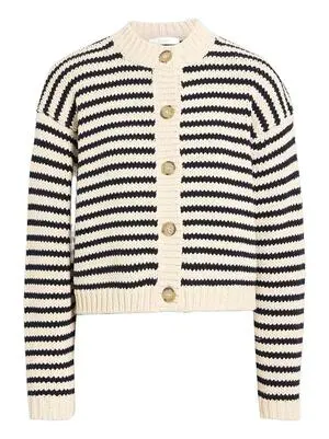 FRAME Striped Cotton Cardigan - Ivory