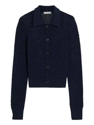 FRAME Shrunken Open-knit Cotton-blend Cardigan - Navy