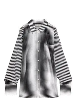 FRAME Oversized Striped Cotton And Silk-blend Shirt - Navy