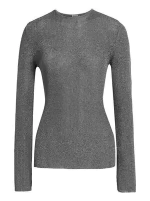 TOTEME Metallic Ribbed Cotton-Blend Sweater Gunmetal