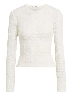 FRAME Textured Stretch Cotton-blend Mesh Top - Ivory