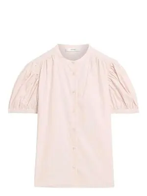 FRAME The Gathered Cotton-poplin Top - Pastel Pink