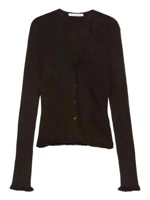 Cecilie Bahnsen Ribbed Ruffle-cuff Cardigan - Brown