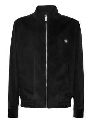 BILLIONAIRE Corduroy Zip-up Bomber Jacket - Black