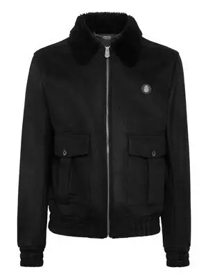 BILLIONAIRE Shearling Wool Bomber Jacket - Black