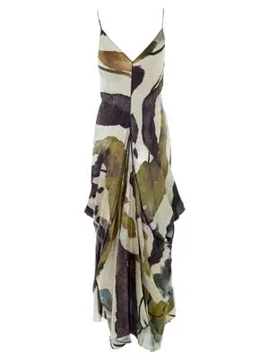 YANGKEHAN Abstract-print Ruffled Maxi Dress - Neutrals