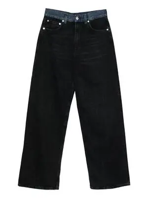 6397 Contrast Waistband Straight Leg Jeans - Black