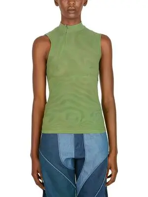 RUSFRCADE Zip-front Mock Neck Top - Green