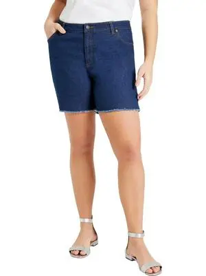 JUNE + VIE Raw Hem Denim Shorts - Medium Blue