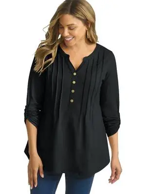 JESSICA LONDON Stretch Pleated Tunic Black
