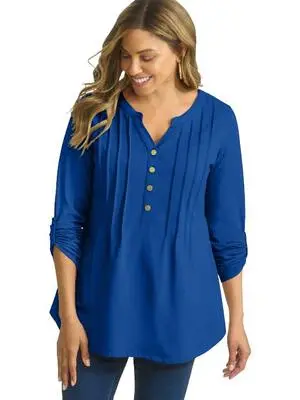 JESSICA LONDON Stretch Pleated Tunic - Dark Sapphire