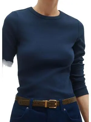 ME+EM Long Sleeve Rib Top - Navy Melange