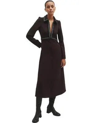 ME+EM Textured Midi Dress - Warm Chocolate