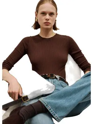 ME+EM Slim Ribbed Pullover - Chestnut Brown