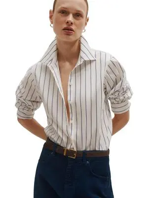 ME+EM Nautical Stripe Relaxed Shirt - Soft White/blue