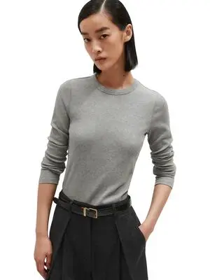 ME+EM Ultimate Ribbed Long Sleeve Top - Silver Grey Melange