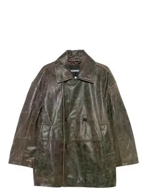 FRENKEN Double-breasted Leather Coat - Brown