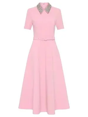 Rebecca Vallance Embellished-collar Belted Midi Dress - Pink