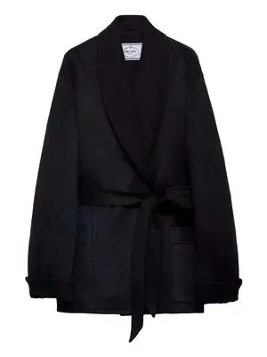 Prada Shawl-collar Belted Wool Coat - Black