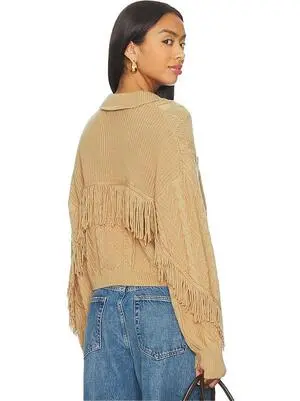 Central Park West Elyse Cabled Fringe Sweater Cardigan - Camel