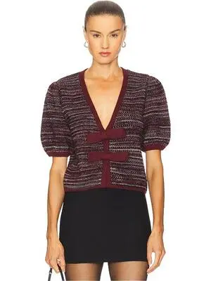 525 America Elaine Marled Bow Cardigan - Oxblood Multi