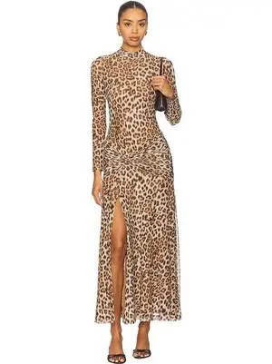 Bardot Lea Printed Mesh Midi Dress - Brown Leopard