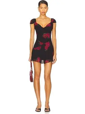 Frankies Bikinis Lunarose Chiffon Mini Dress - Black Rose Brushtroke