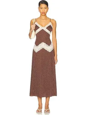 Frankies Bikinis Ethereal Satin Maxi Dress - Chocolate Dot