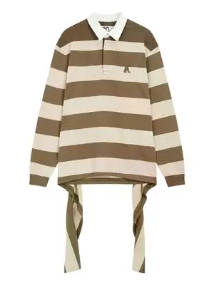 OPEN YY Stripe-trimmed Asymmetrical-hem Shirt - Neutrals