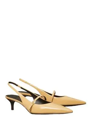 Tory Burch Double T Buckle Slingback Mary Jane Kitten Heel Pumps - Biscotti/biscotti