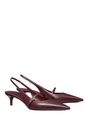 Tory Burch Double T Buckle Slingback Mary Jane Kitten Heel Pumps - Dark Carmine/dark Carmine