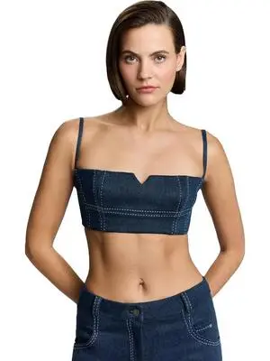 JENDUE Ron Asymmetric Crop Top - Deep Blue