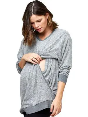 NOM MATERNITY Maternity & Nursing Hooded Sweatshirt - Grey