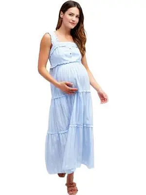 NOM MATERNITY Emma Maternity & Nursing Maxi Dress - Sky Stripe