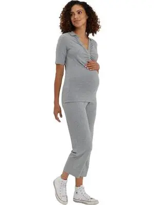 NOM MATERNITY Calista Maternity & Nursing Top - Heather Grey