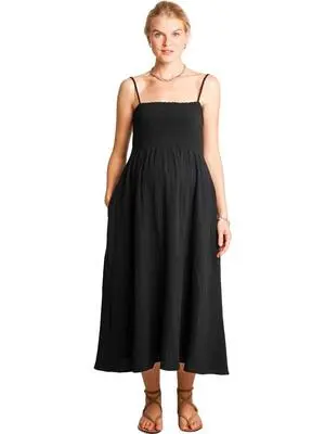 NOM MATERNITY The Easy Maternity & Nursing Midi Dress Black