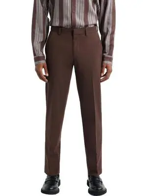 OPEN EDIT Slim Fit Flat Front Stretch Suit Pants Brown Chicory