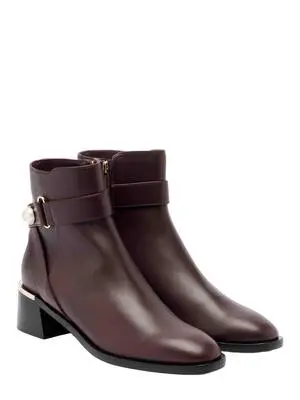 JIMMY CHOO Noor 45 Embellished Leather Ankle Boots - Burgundy