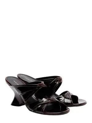 Dries Van Noten 75 Patent Leather Wedge Mules - Brown