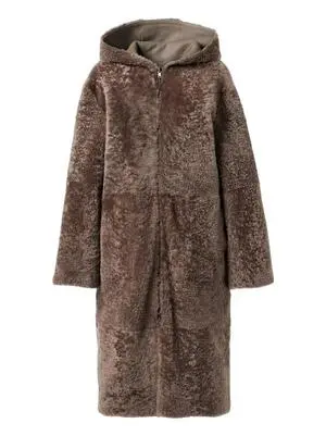 JOSEPH Reversible Shearling And Leather Hooded Coat - Brown