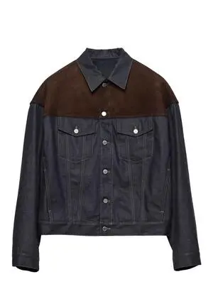 Prada Denim And Suede Blouson Jacket - Navy