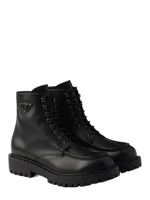 Prada Laced Leather Booties - Black