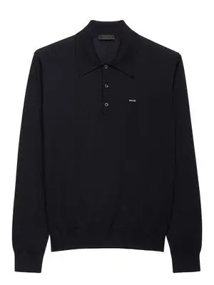 Prada Long-sleeved Superfine Wool Polo Sweater - Navy