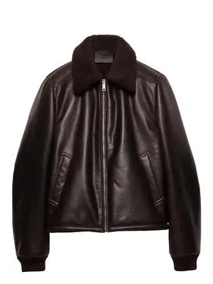 Prada Leather And Shearling Jacket - Ebony