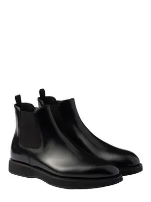 Prada Brushed Leather Chelsea Boots - Black