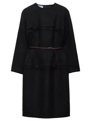 Prada Chevron Wool Dress With Leather Belt - Black