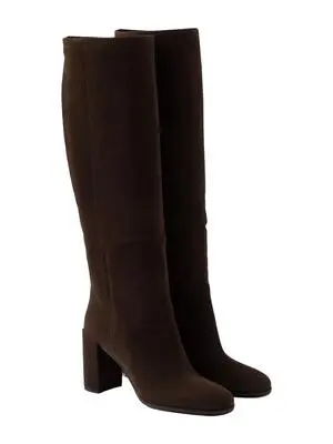 Prada Heeled Suede Boots - Dark Brown